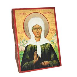 NKlaus Bild Matrona Von Moskau, Christliche Holzbrett Ikone 16x12,5 Handarbeit Mat, Religion