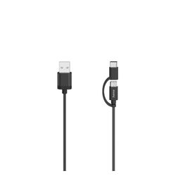 Hama Micro USB Kabel, 2in1, inkl. Adapter auf USB C, USB 2.0, 0,75 m USB-Kabel, Micro-USB, USB Typ A, USB-C, (75 cm), schwarz