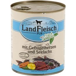 LANDFLEISCH Dog Pur Geflügelherzen & Seelachs 6 x 800g