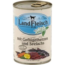 LANDFLEISCH Dog Pur Geflügelherzen & Seelachs 12 x 400g