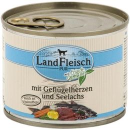 LANDFLEISCH Dog Pur Geflügelherzen & Seelachs 12 x 195g