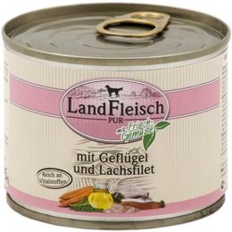 LANDFLEISCH Dog Pur Geflügel & Lachsfilet 12 x 195g