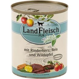 LANDFLEISCH Dog Pur Rinderherz, Reis & Wildapfel 6 x 800g