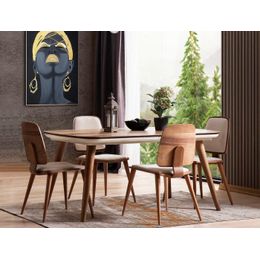JVmoebel Esszimmer-Set Esszimmer Esstisch Holz Luxus Sessel Stuhl 4 Stühle Braun Möbel