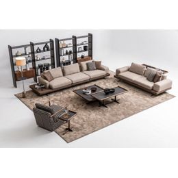 JVmoebel Wohnzimmer-Set Beige Textil Sofa Set Wohnzimmer Couche Dreisitzer Luxus