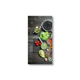 DEQORI Wanduhr 'Gesunde Nahrungsmittel' (Glas Glasuhr modern Wand Uhr Design Küchenuhr)