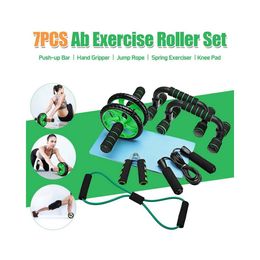 NASUM Fitnessmatte Hochwertiges Fitness-Set mit 7 Teilen in Schwarz/Grün (Vielseitige Anwendung: Yoga