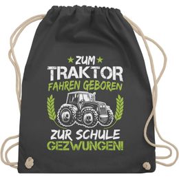 Shirtracer Turnbeutel Zum Traktor fahren geboren zur Schule gezwungen Grün/Weiß