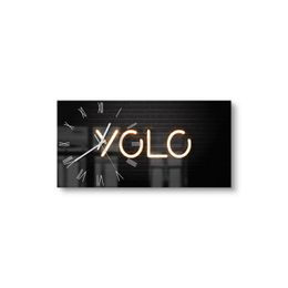 DEQORI Wanduhr 'Leuchtbuchstaben YOLO' (Glas Glasuhr modern Wand Uhr Design Küchenuhr)