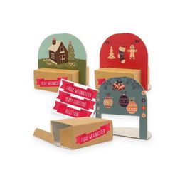 itenga Geschenkbox itenga Geschenkverpackung Set "Weihnachten Vintage" 3x Verpackung + St