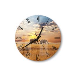 DEQORI Wanduhr 'Elefanten in der Steppe' (Glas Glasuhr modern Wand Uhr Design Küchenuhr)