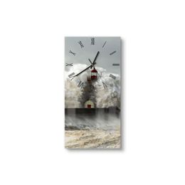 DEQORI Wanduhr 'Leuchtturm bei Sturmflut' (Glas Glasuhr modern Wand Uhr Design Küchenuhr)