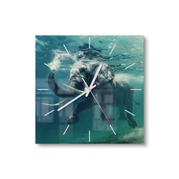 DEQORI Wanduhr 'Schwimmender Elefant' (Glas Glasuhr modern Wand Uhr Design Küchenuhr)