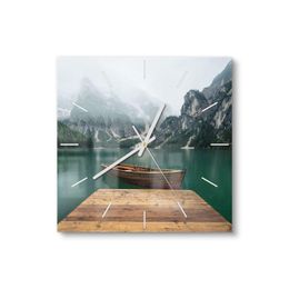 DEQORI Wanduhr 'Bergsee und Bootsteg' (Glas Glasuhr modern Wand Uhr Design Küchenuhr)