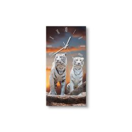 DEQORI Wanduhr 'Weiße Tiger im Abendlicht' (Glas Glasuhr modern Wand Uhr Design Küchenuhr)