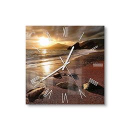 DEQORI Wanduhr 'Strand im Sonnenuntergang' (Glas Glasuhr modern Wand Uhr Design Küchenuhr)