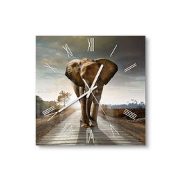 DEQORI Wanduhr 'Elefant auf Asphalt' (Glas Glasuhr modern Wand Uhr Design Küchenuhr)