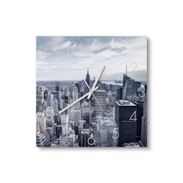 DEQORI Wanduhr 'Blaue Skyline New York' (Glas Glasuhr modern Wand Uhr Design Küchenuhr)