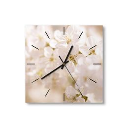 DEQORI Wanduhr 'Geöffnete Kirschblüten' (Glas Glasuhr modern Wand Uhr Design Küchenuhr)