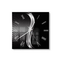 DEQORI Wanduhr 'Gitter mit Silberschweif' (Glas Glasuhr modern Wand Uhr Design Küchenuhr)
