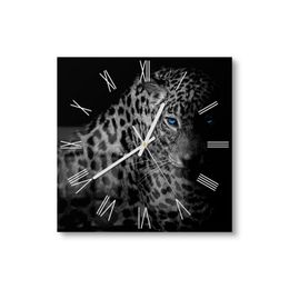 DEQORI Wanduhr 'Leopard mit blauen Augen' (Glas Glasuhr modern Wand Uhr Design Küchenuhr)