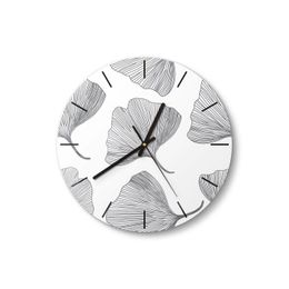 DEQORI Wanduhr 'Skizzierte Ginkgoblätter' (Glas Glasuhr modern Wand Uhr Design Küchenuhr)