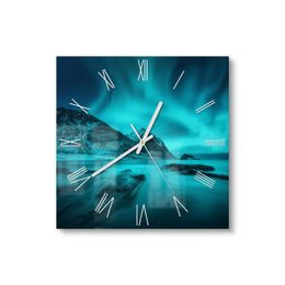 DEQORI Wanduhr 'Polarlichter in Norwegen' (Glas Glasuhr modern Wand Uhr Design Küchenuhr)