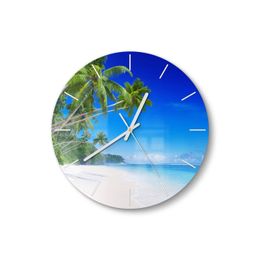 DEQORI Wanduhr 'Palmen am Sandstrand' (Glas Glasuhr modern Wand Uhr Design Küchenuhr)