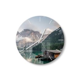 DEQORI Wanduhr 'Pragser Wildsee im Sommer' (Glas Glasuhr modern Wand Uhr Design Küchenuhr)