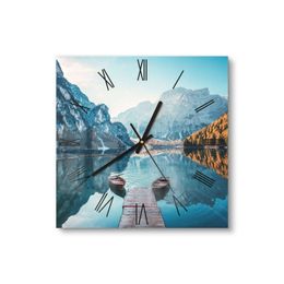 DEQORI Wanduhr 'Blick auf Lago di Braies' (Glas Glasuhr modern Wand Uhr Design Küchenuhr)