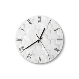 DEQORI Wanduhr 'Weiße 3D-Waben' (Glas Glasuhr modern Wand Uhr Design Küchenuhr)