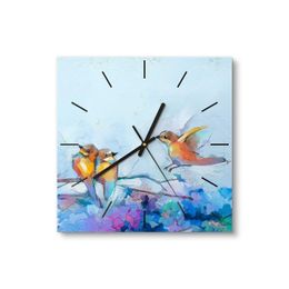 DEQORI Wanduhr 'Vier Vögel auf Ast' (Glas Glasuhr modern Wand Uhr Design Küchenuhr)