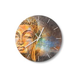 DEQORI Wanduhr 'Meditierender Buddha' (Glas Glasuhr modern Wand Uhr Design Küchenuhr)