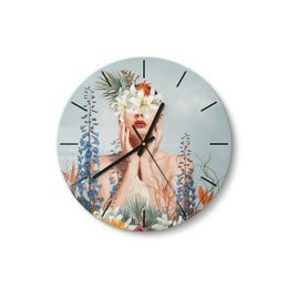 DEQORI Wanduhr 'Nackte Frau mit Blumen' (Glas Glasuhr modern Wand Uhr Design Küchenuhr)