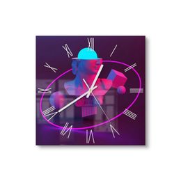 DEQORI Wanduhr 'Collage mit Büste' (Glas Glasuhr modern Wand Uhr Design Küchenuhr)