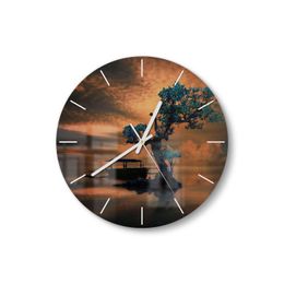 DEQORI Wanduhr 'Einsamer Baum und Mond' (Glas Glasuhr modern Wand Uhr Design Küchenuhr)