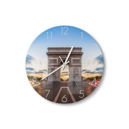 DEQORI Wanduhr 'Triumphbogen in Paris' (Glas Glasuhr modern Wand Uhr Design Küchenuhr)