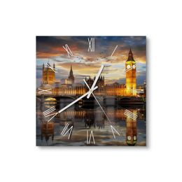 DEQORI Wanduhr 'Londoner Abendkulisse' (Glas Glasuhr modern Wand Uhr Design Küchenuhr)