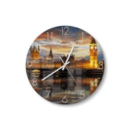 DEQORI Wanduhr 'Londoner Abendkulisse' (Glas Glasuhr modern Wand Uhr Design Küchenuhr)