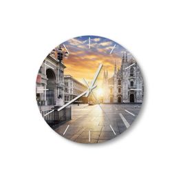DEQORI Wanduhr 'Mailänder Dom am Morgen' (Glas Glasuhr modern Wand Uhr Design Küchenuhr)