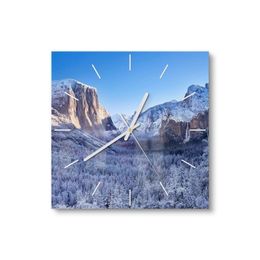 DEQORI Wanduhr 'Yosemite im Winter' (Glas Glasuhr modern Wand Uhr Design Küchenuhr)