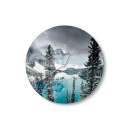 DEQORI Wanduhr 'Moraine See im Winter' (Glas Glasuhr modern Wand Uhr Design Küchenuhr)