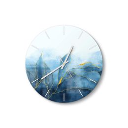 DEQORI Wanduhr 'Blauer Wasserfarbverlauf' (Glas Glasuhr modern Wand Uhr Design Küchenuhr)