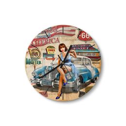 DEQORI Wanduhr 'Route 66-Plakat' (Glas Glasuhr modern Wand Uhr Design Küchenuhr)