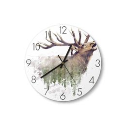 DEQORI Wanduhr 'Hirsch röhrt im Wald' (Glas Glasuhr modern Wand Uhr Design Küchenuhr)