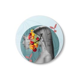 DEQORI Wanduhr 'Frau mit Blumen im Kopf' (Glas Glasuhr modern Wand Uhr Design Küchenuhr)