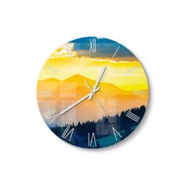 DEQORI Wanduhr 'Sonnenuntergang in Bergen' (Glas Glasuhr modern Wand Uhr Design Küchenuhr)