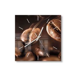 DEQORI Wanduhr 'Duftende Kaffeebohnen' (Glas Glasuhr modern Wand Uhr Design Küchenuhr)