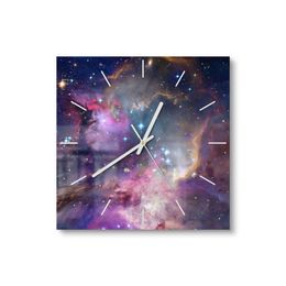 DEQORI Wanduhr 'Farbenfrohe Galaxie' (Glas Glasuhr modern Wand Uhr Design Küchenuhr)