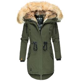 Navahoo Damen stylischer Wintermantel Winterparka mit Kunstfell-Kapuze Bombii